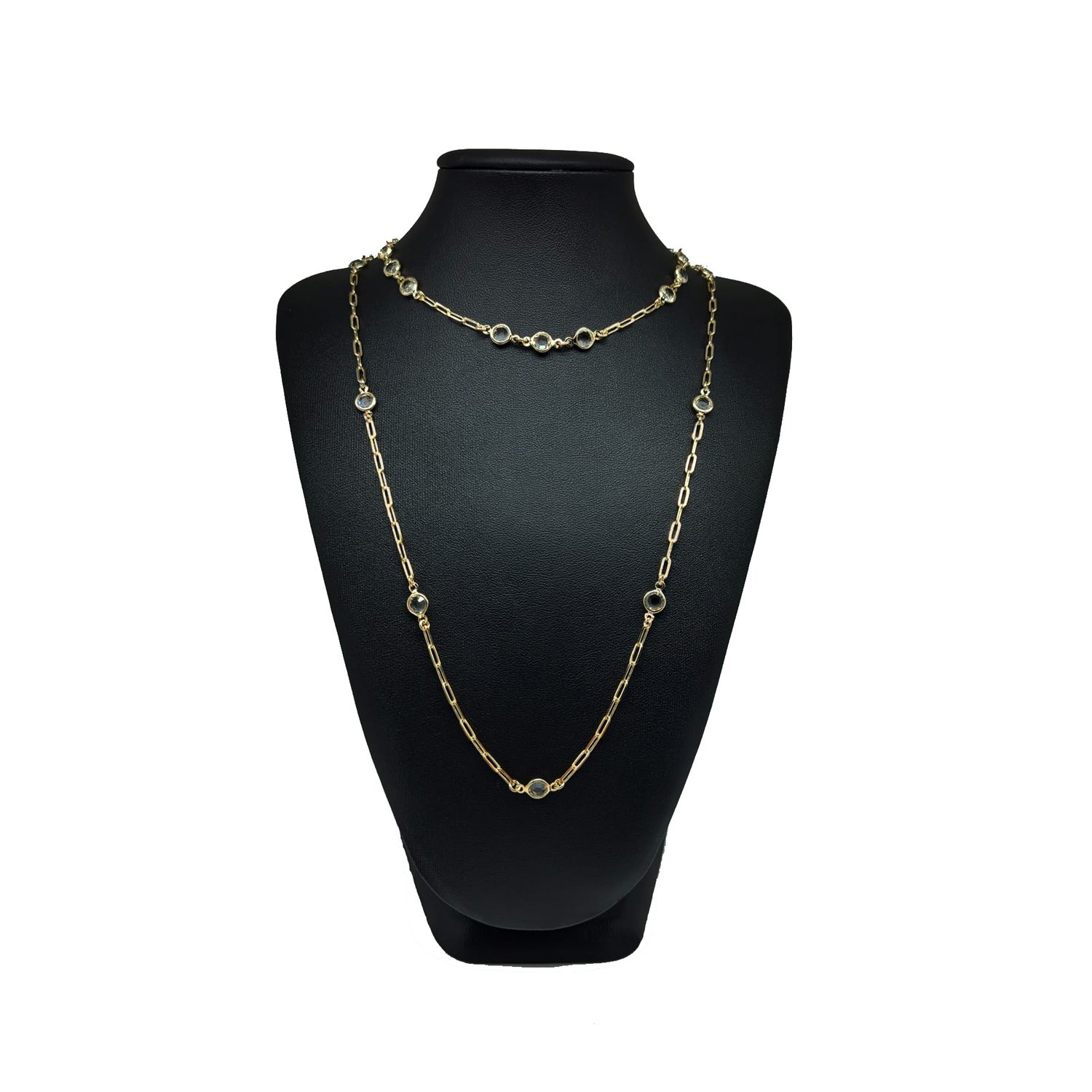 Colar Semi Jóia Dourado Pedras Cristais - Relojoaria e Ótica Suiça