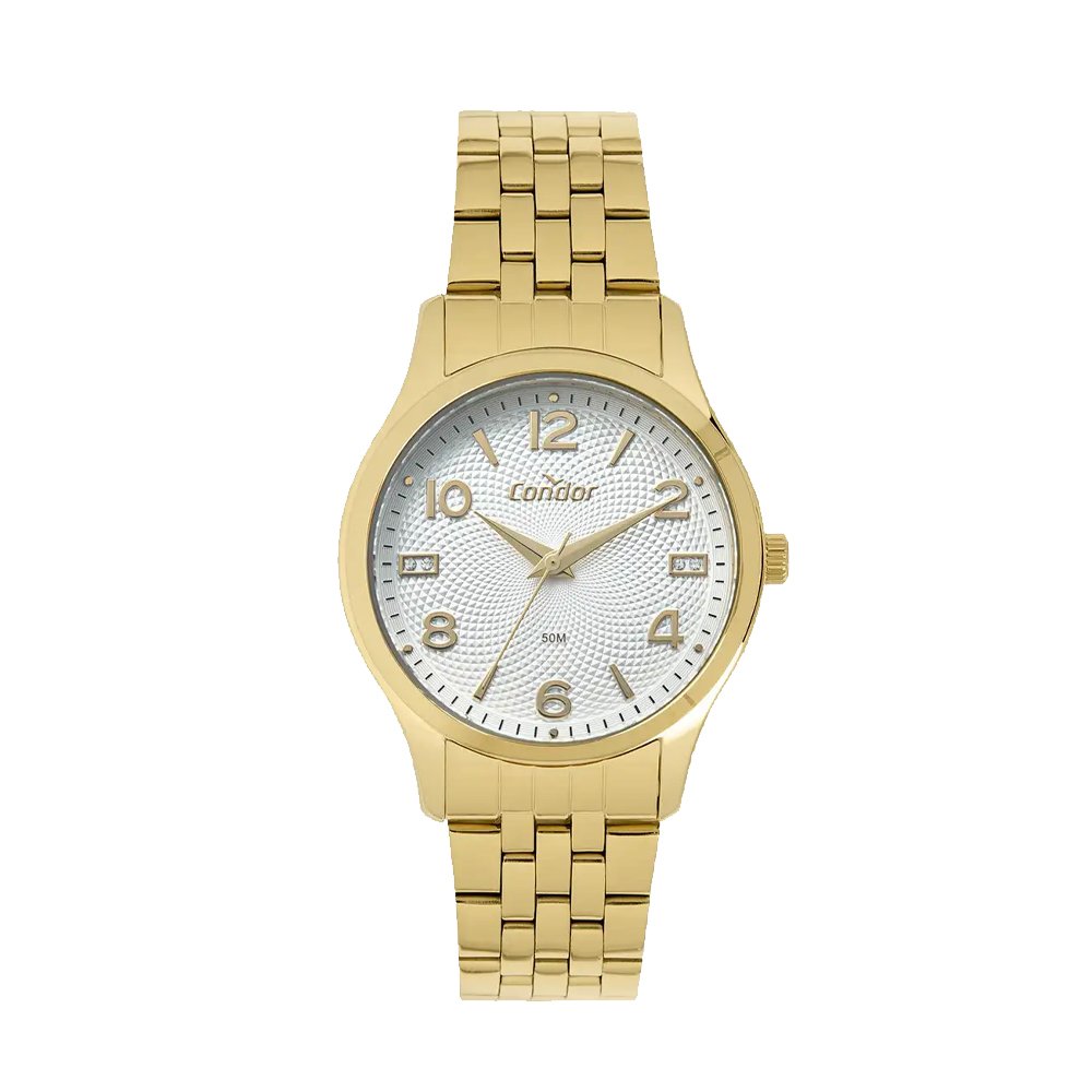 Kit Relógio Condor Feminino Dourado com Pedras - Relojoaria e Ótica Suiça